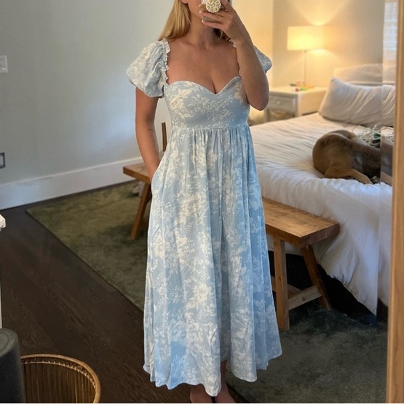 o.p.t | Dresses | New Opt Baby Blue Puff Sleeves Santa Maria Floral ...